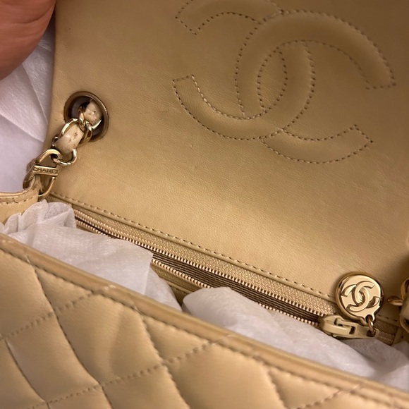 CHANEL | Bags | Authentic Chanel Beige Classic Mini Square Flap Bag ...